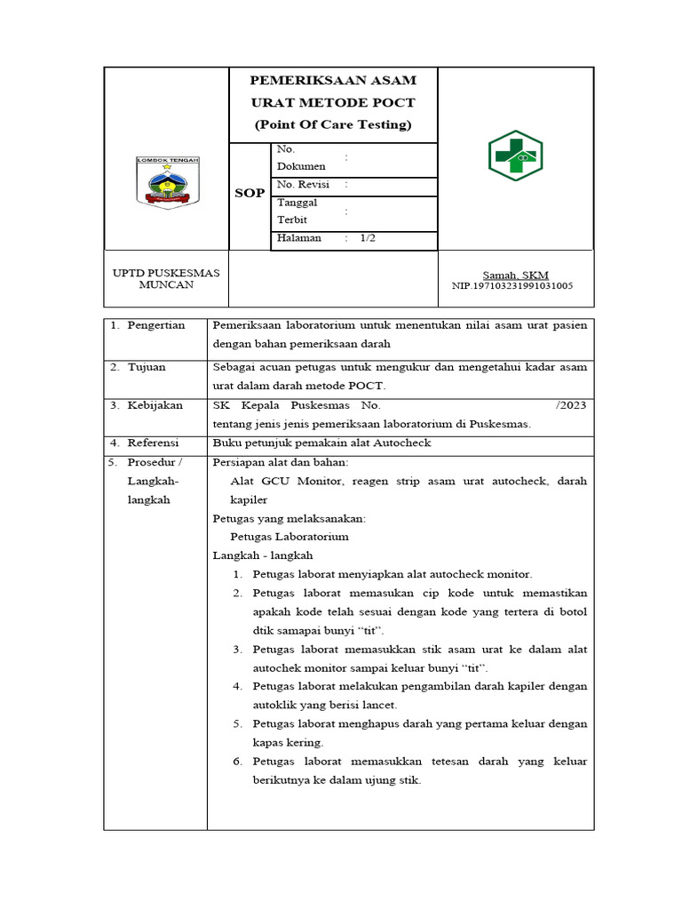 SOP Pemeriksaan AU Metode POCT | PDF