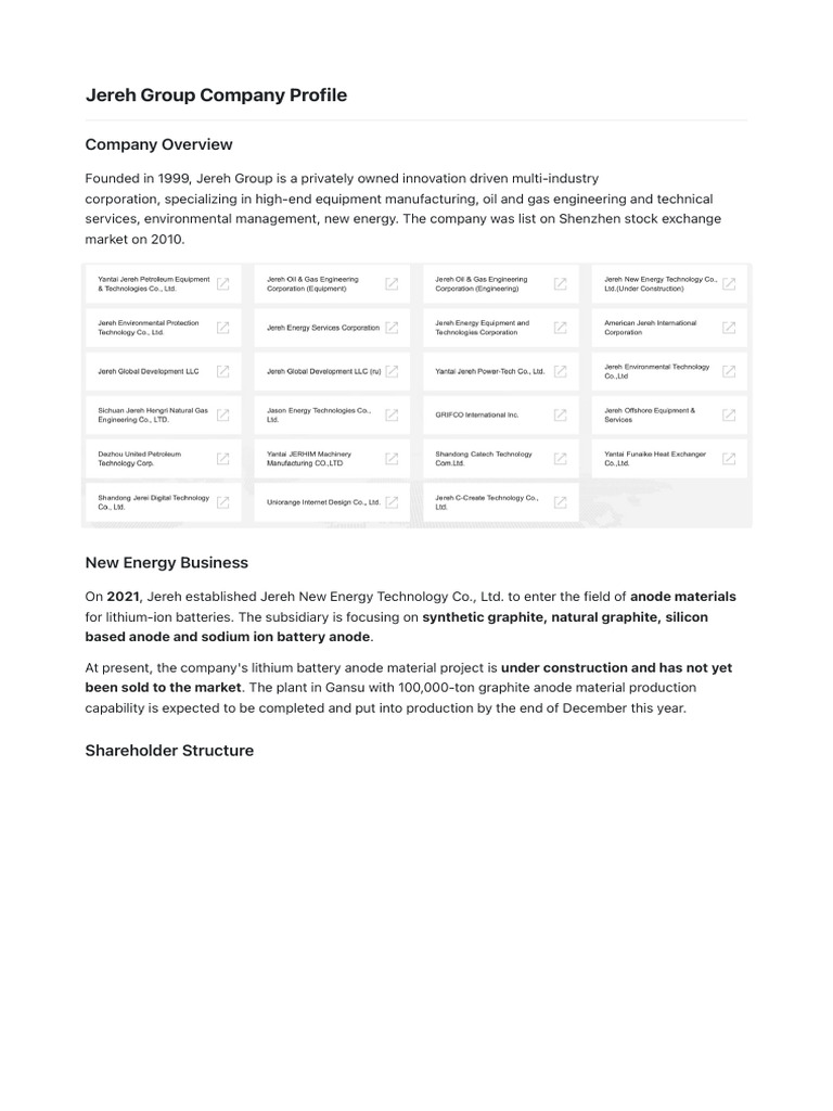 Jereh Group Company Profile | PDF