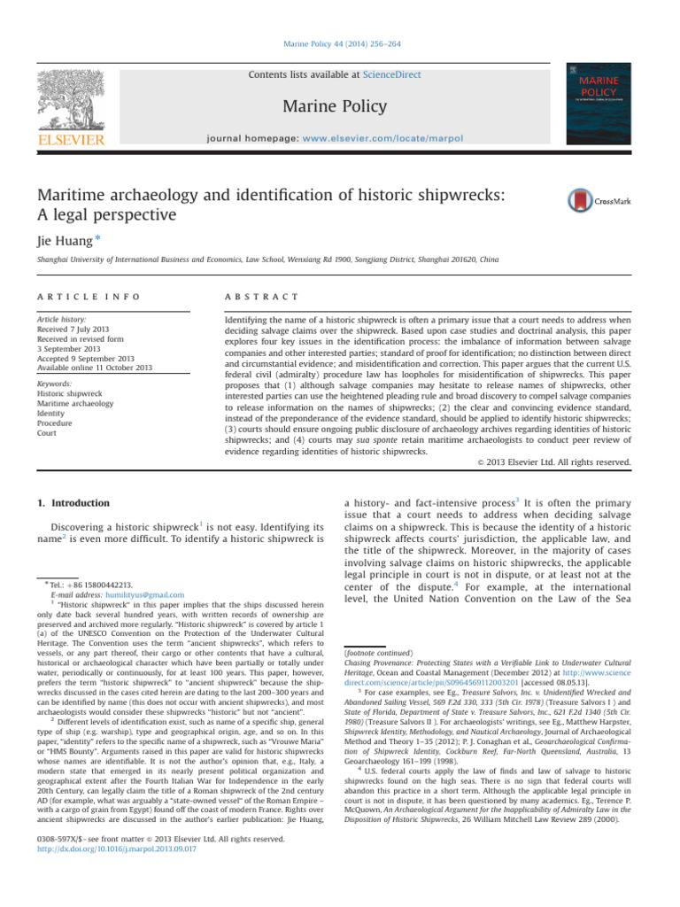 Maritime Archaeology and Identification of Historic Shipwrecks | PDF ...