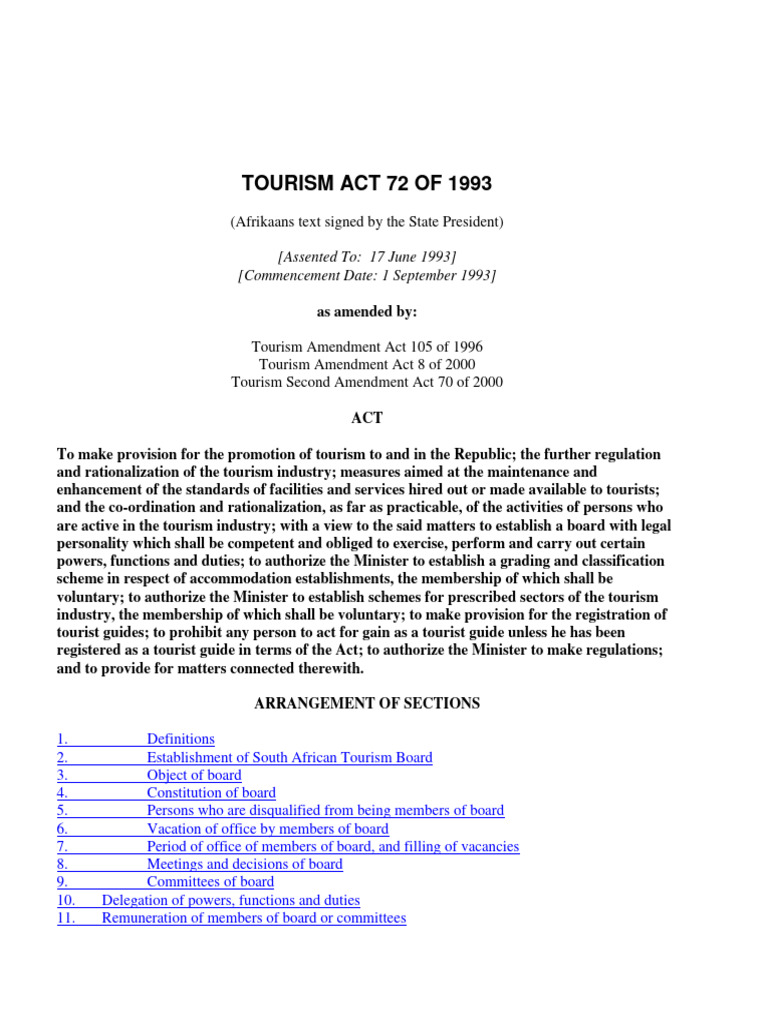Tourism Act 72 of 1993 | PDF | Expense | Employment