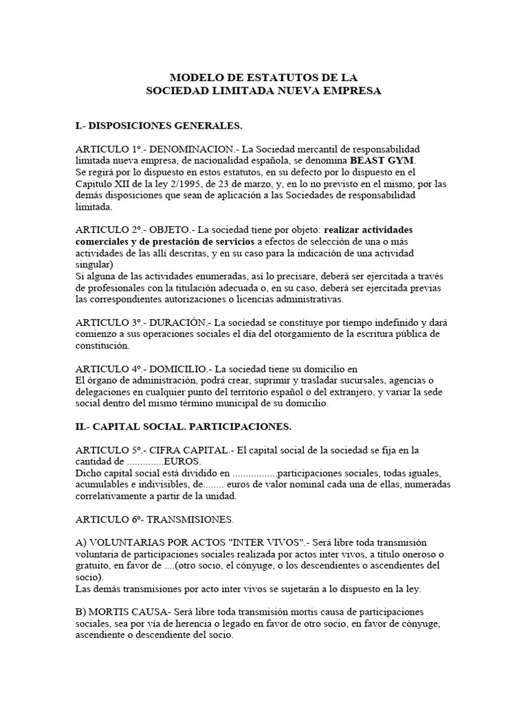 05 Modelo de Estatutos Sociales SL 02 | PDF | Sociedad de ...