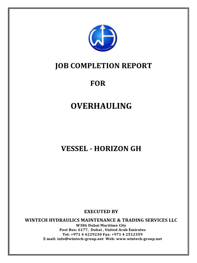 Job Completion Report Vessel - Horizon - High Sea Marine | PDF ...