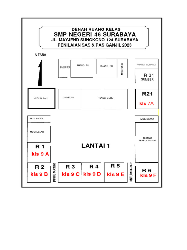Denah Ruang Kelas Sas Pas Ganjil 2023 | PDF