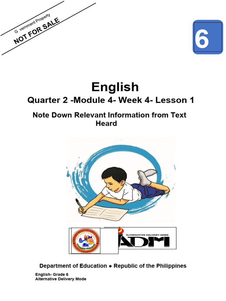 English 6 Q2 Module 4 Lesson1-Note Down Relevaont Info From Text Heard | PDF