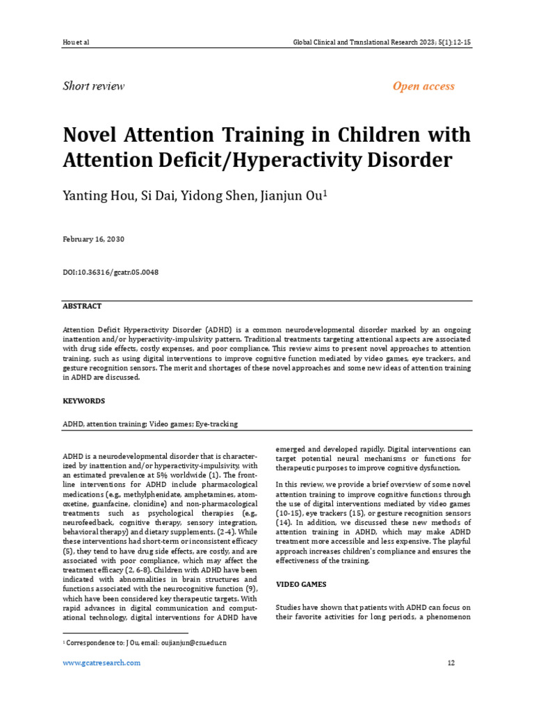Novel Attention Training in Children With Attention Deficit-Hyperactivity Disorder | PDF ...