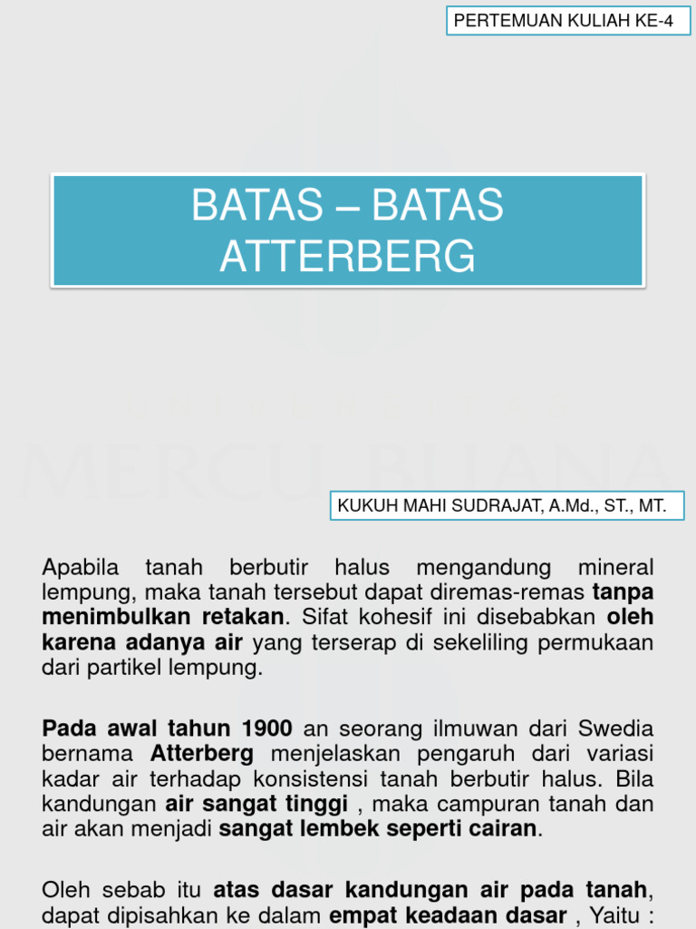 PRESENTASI PERTEMUAN KE-4 BATAS - BATAS ATTERBERG | PDF