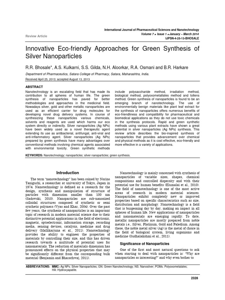 Eco-Friendly Silver Nanoparticle Synthesis | PDF | Self-Improvement ...