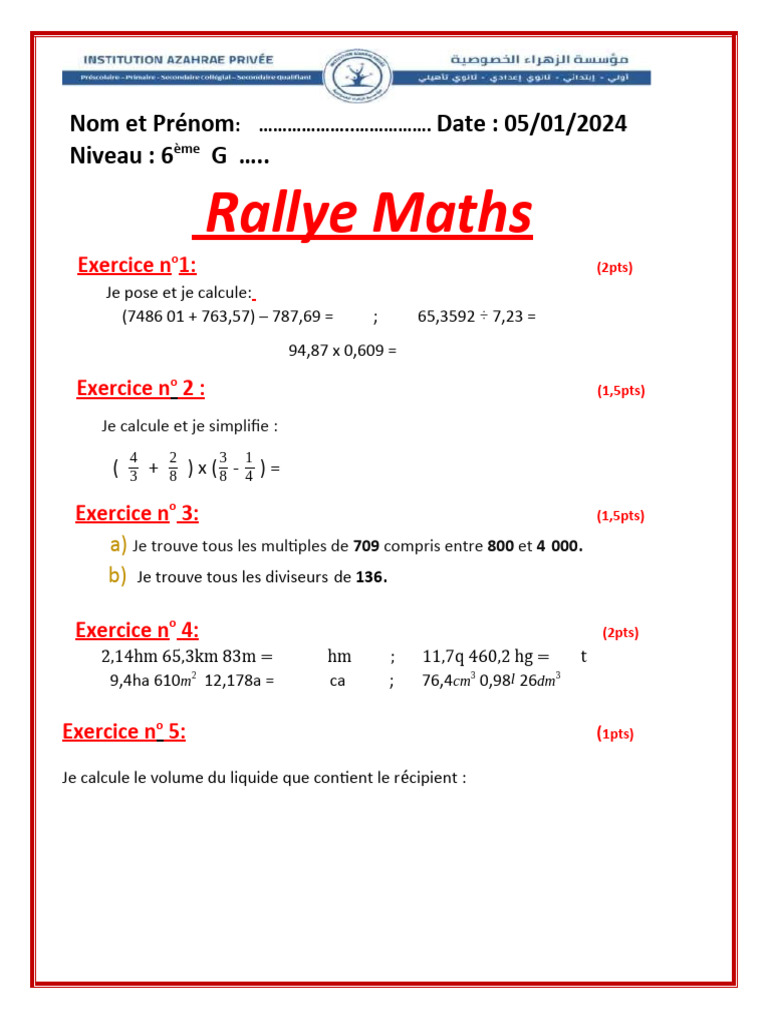 Rallye Maths 6ème : Exercices Corrigés | PDF