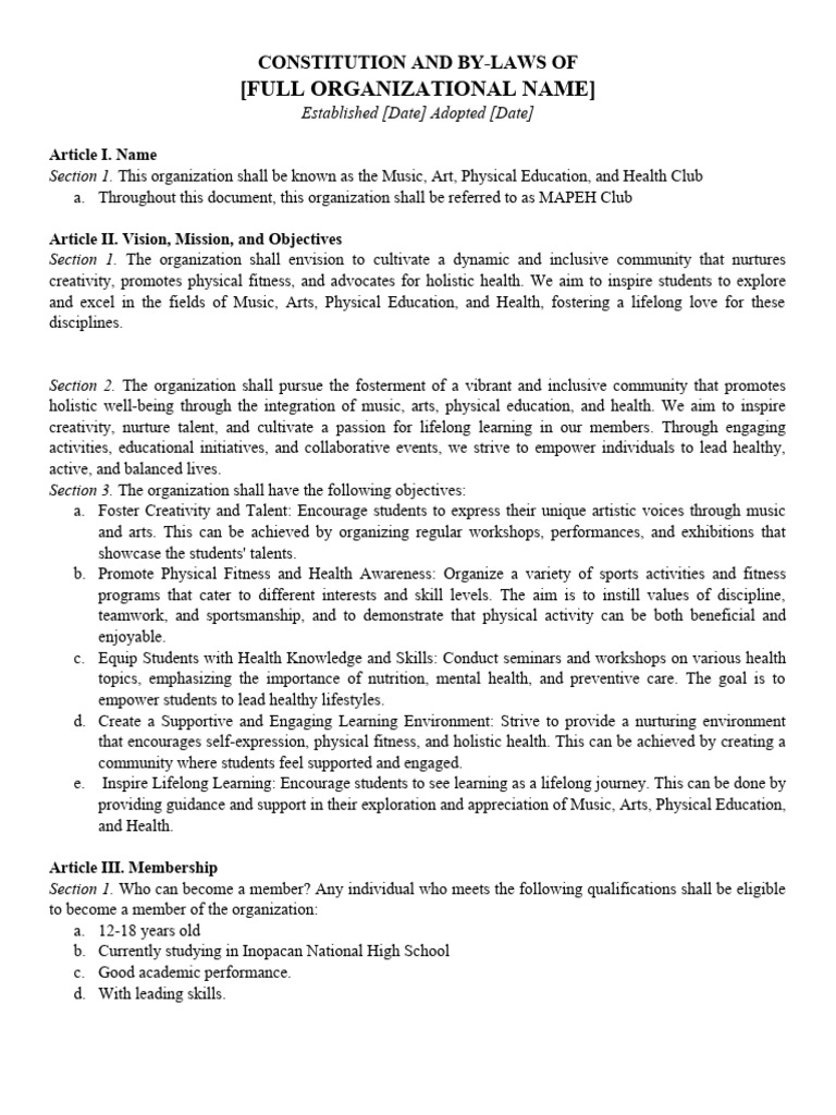 Constitution and by Laws Mapehclub | PDF