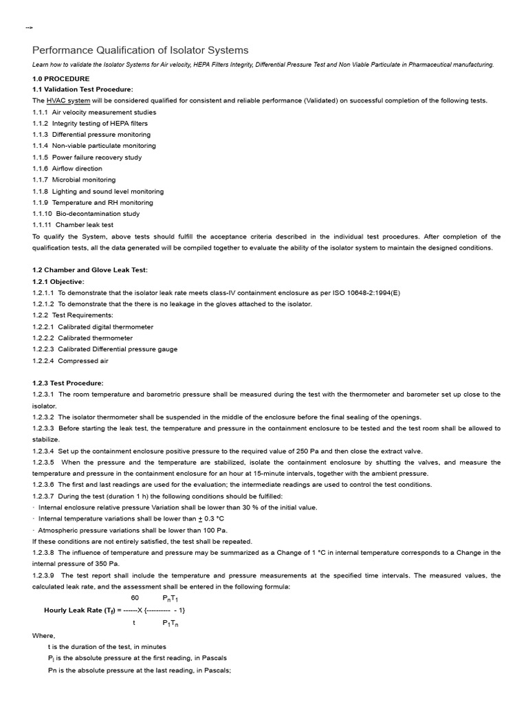 Isolator System Performance Qualification | PDF | Calibration ...