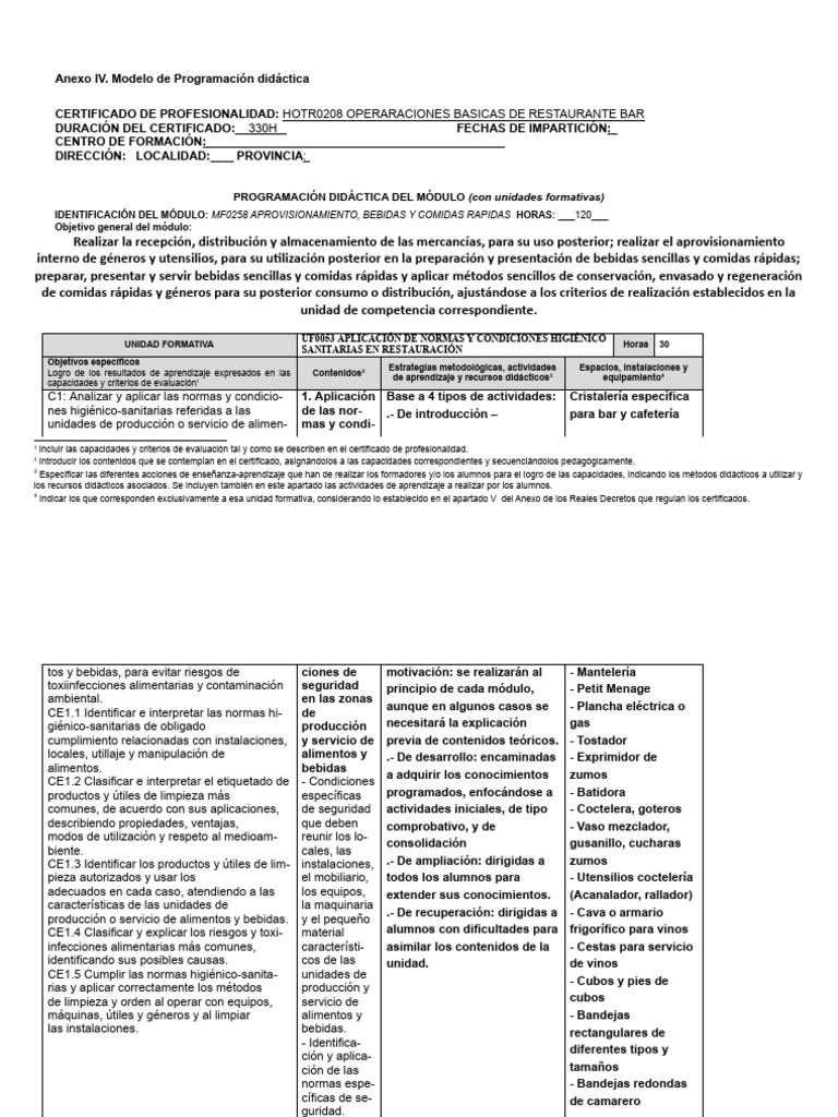 ANEXO IV Programación Didáctica1 | PDF | Comida y bebida