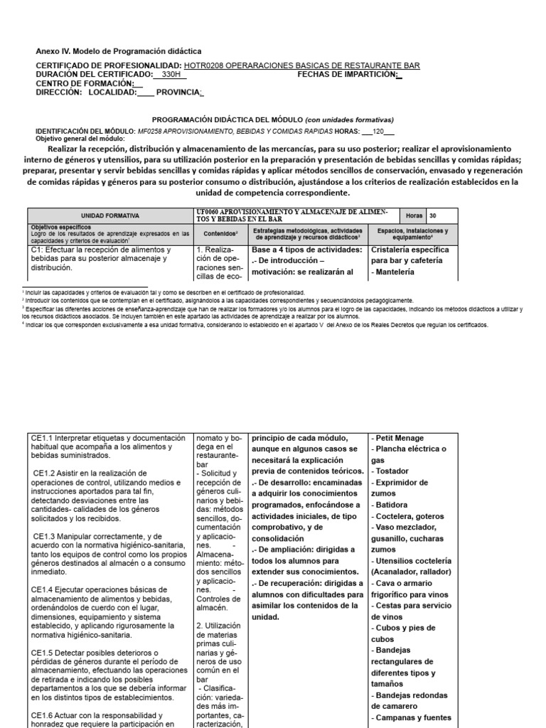 ANEXO IV Programación Didáctica2 | PDF | Cocinando | Comida y bebida