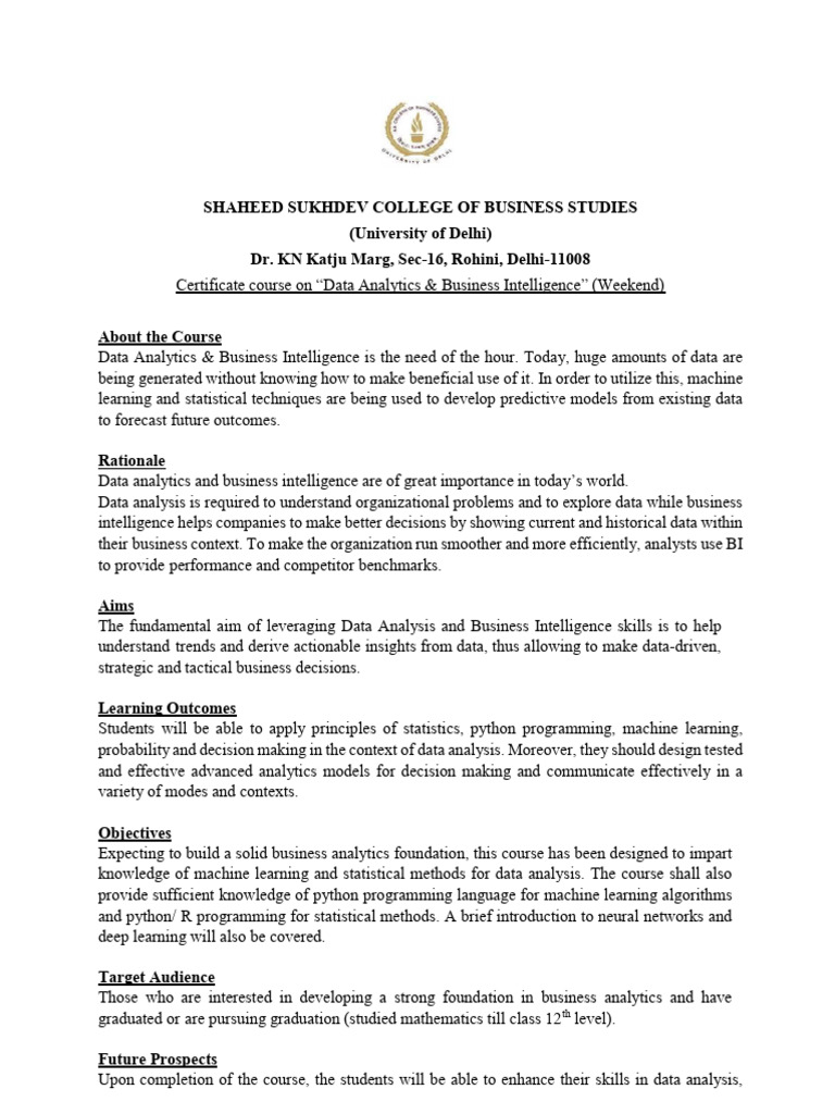 About Course Syllabus Data Analytics Businesss Intelligence | PDF