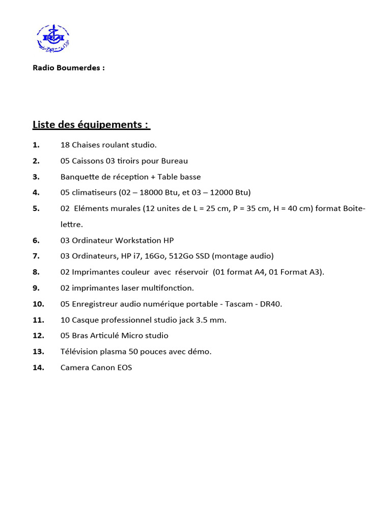 Liste Des Équipements | PDF