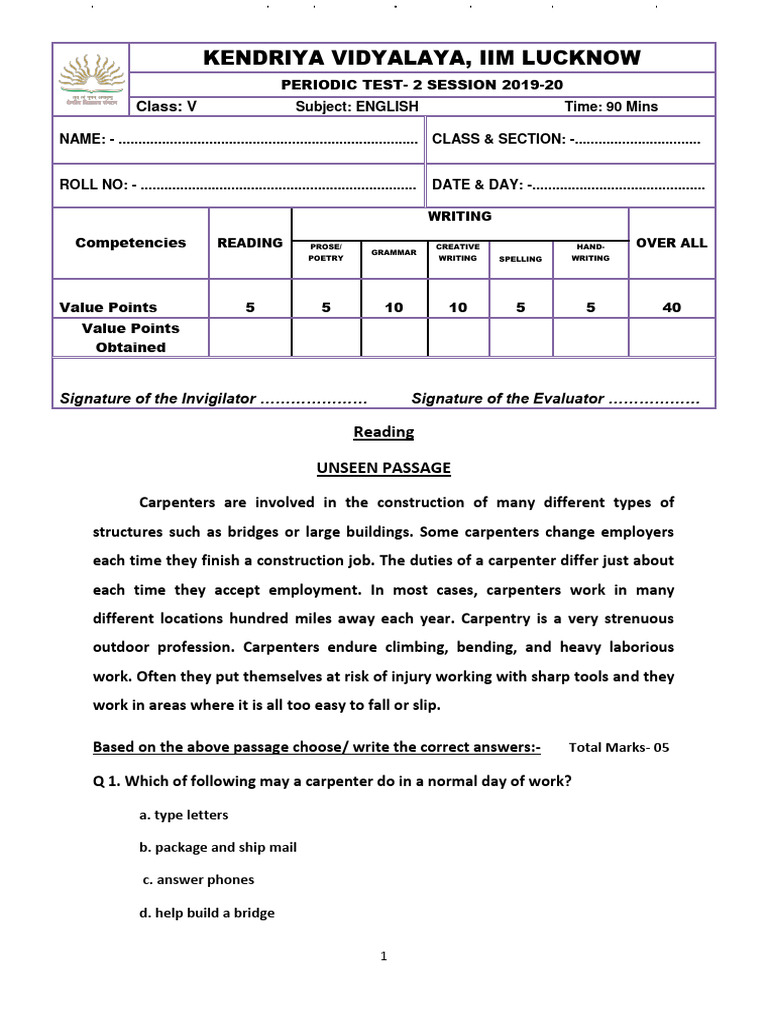 Class 5 English Pt 2 Pdf Carpentry