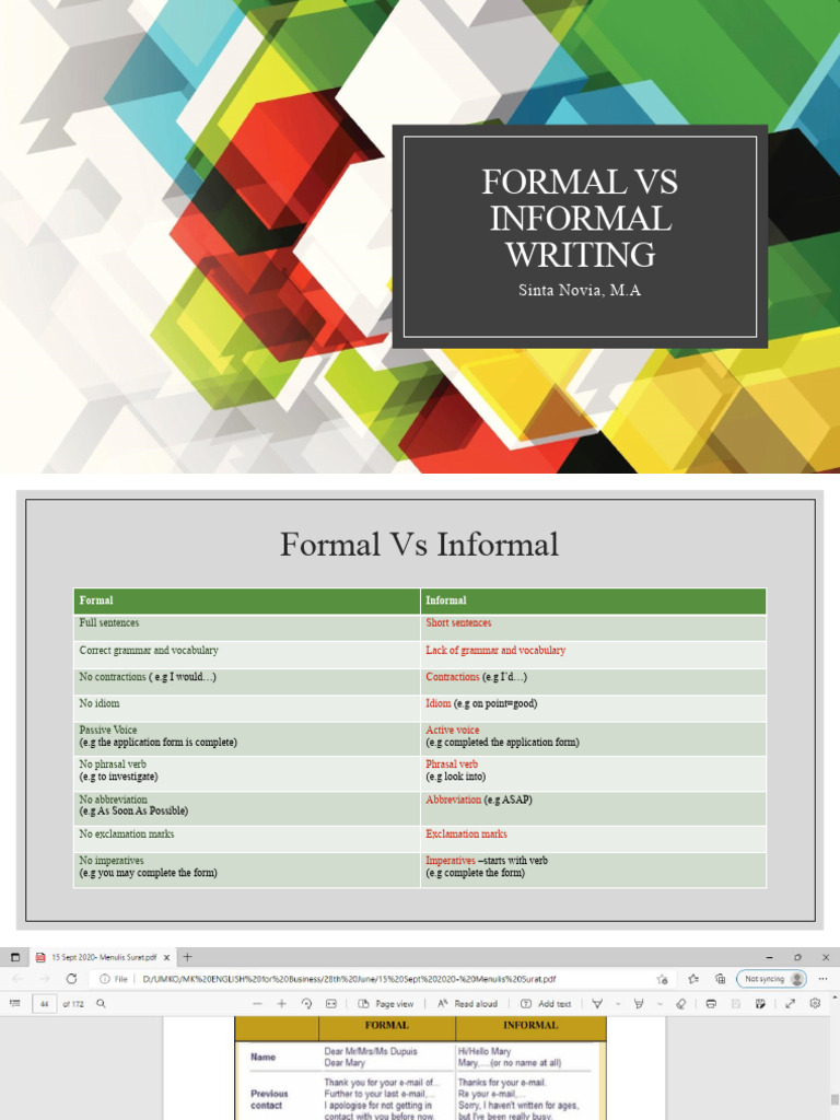 Formal Vs Informal Writing | PDF