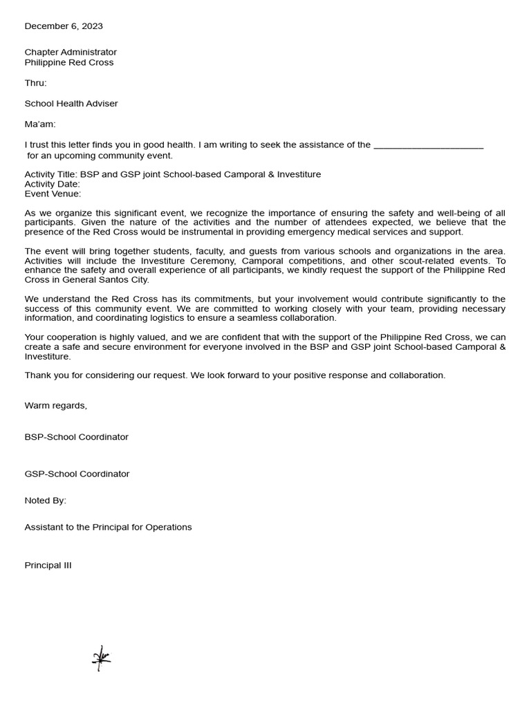 Request Letter For Red Cross 2023 | PDF | Self-Improvement