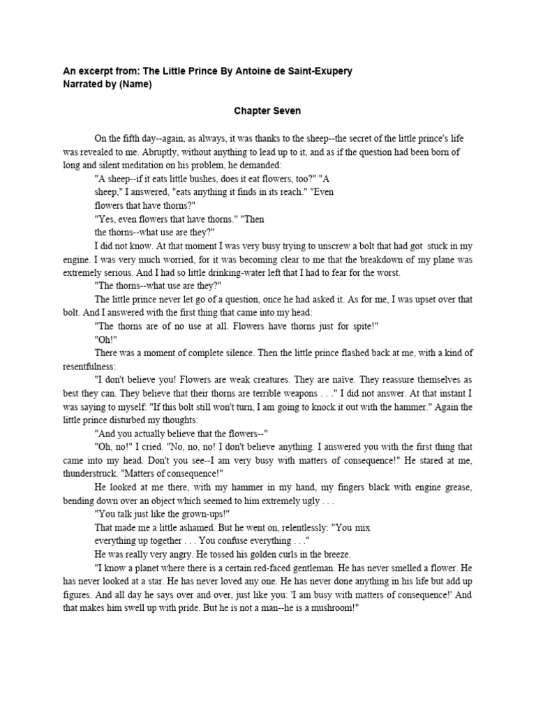 The Little Prince: Chapter Seven Excerpt | PDF | The Little Prince