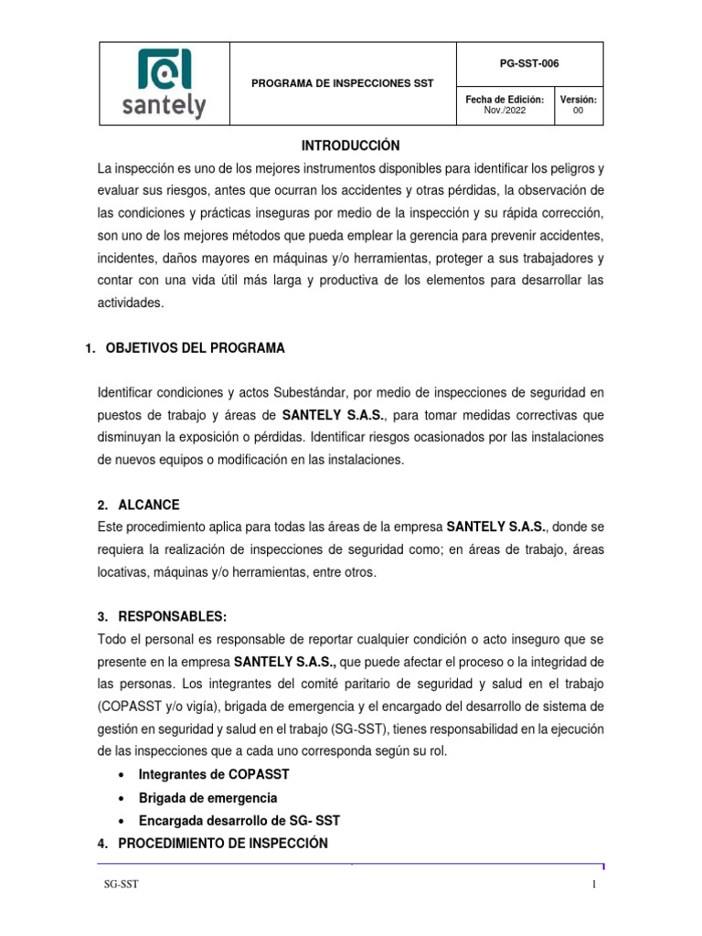 PG-SST-006 Programa de Inspecciones | PDF