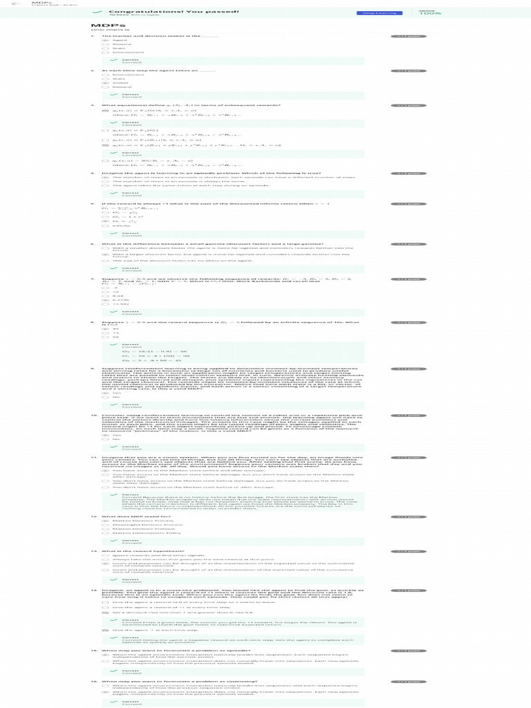 Practice Quiz - MDPs | PDF