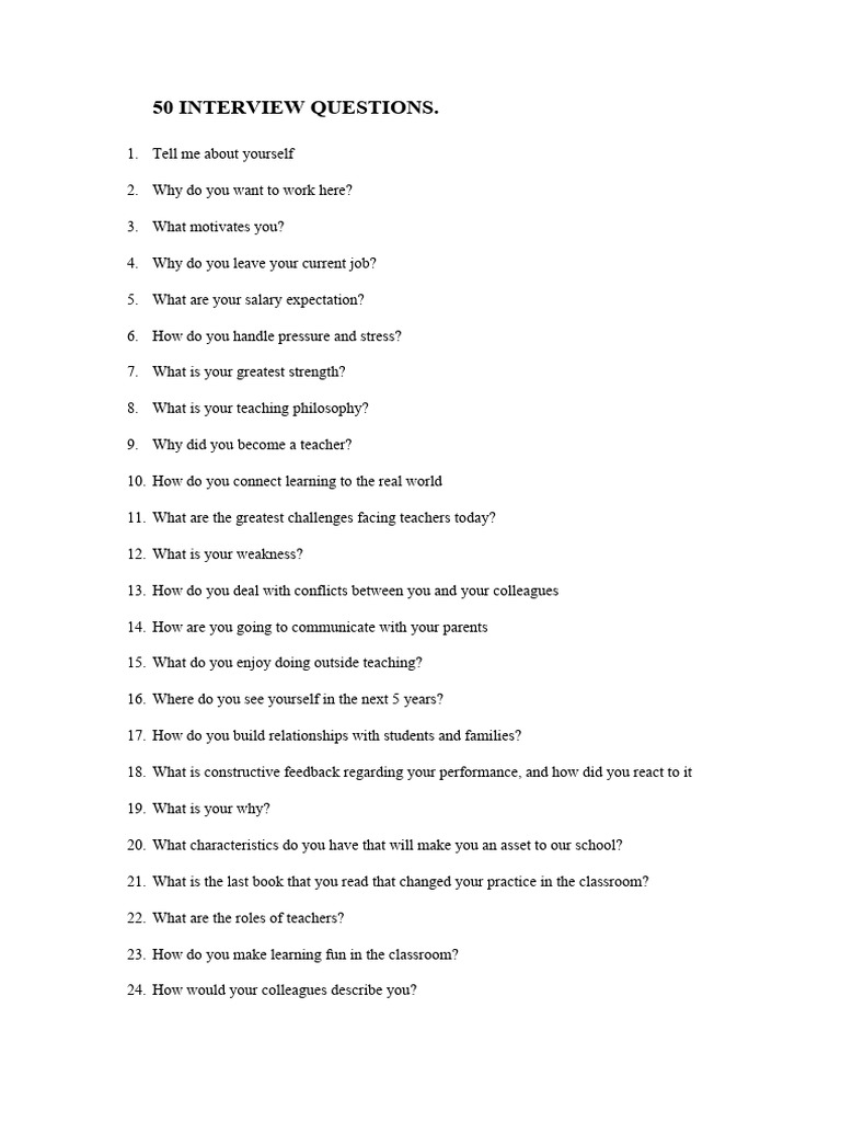 50 Interview Questions | PDF