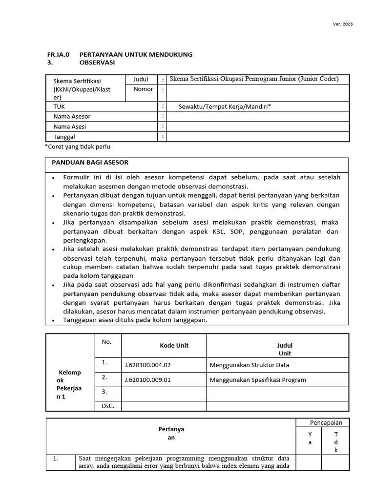 FR - IA.03. Pertanyaan Mendukung Observasi (PMO) | PDF