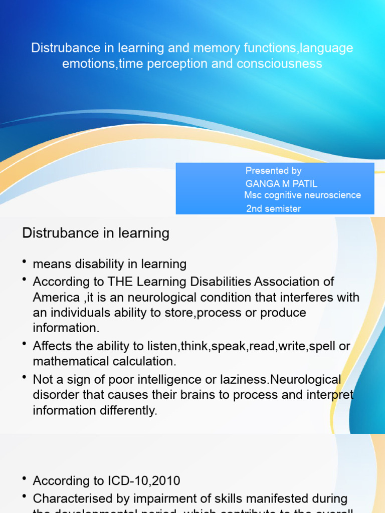 Distrubance of Learning and Memory | PDF