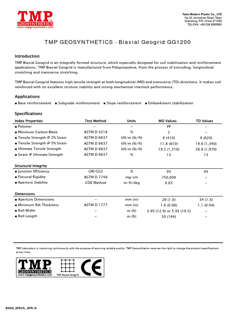Especificaciones Tecnicas Geomalla BX1200 | PDF
