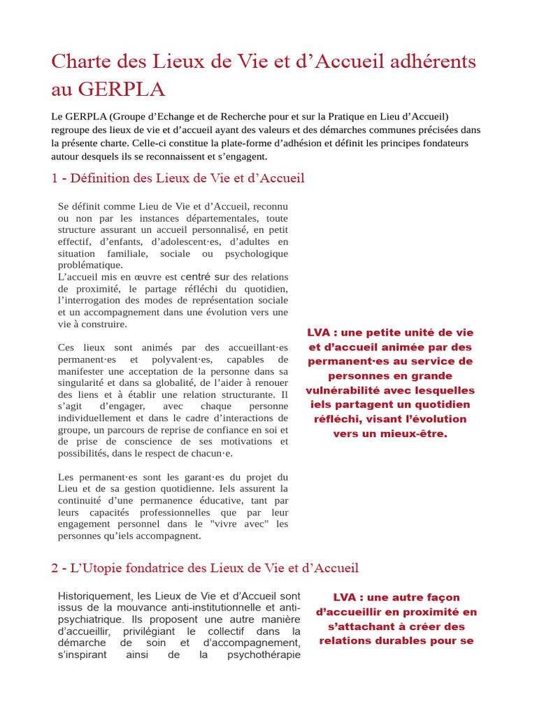 Charte des Lieux de Vie et d'Accueil | PDF | Pédagogie | Autonomie