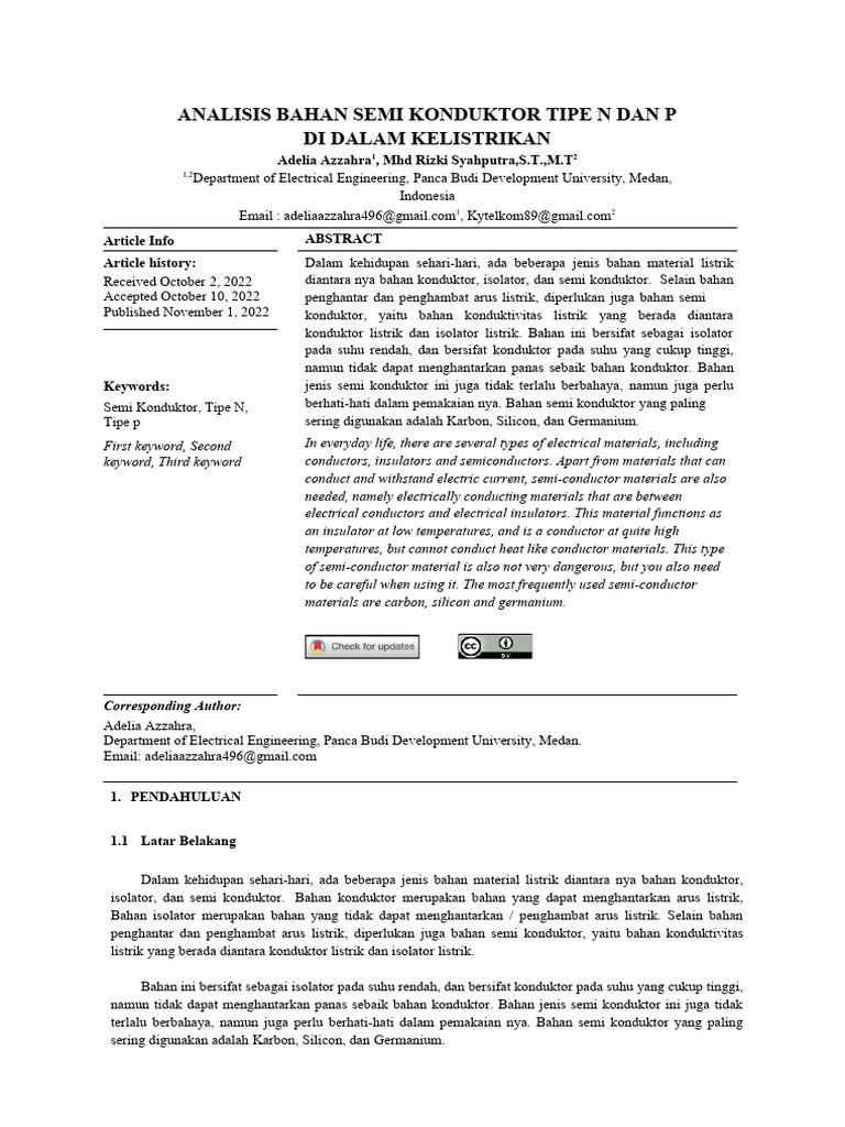 Analisis Bahan Semi Konduktor Tipe N Dan P Dalam Kelistrikan | PDF
