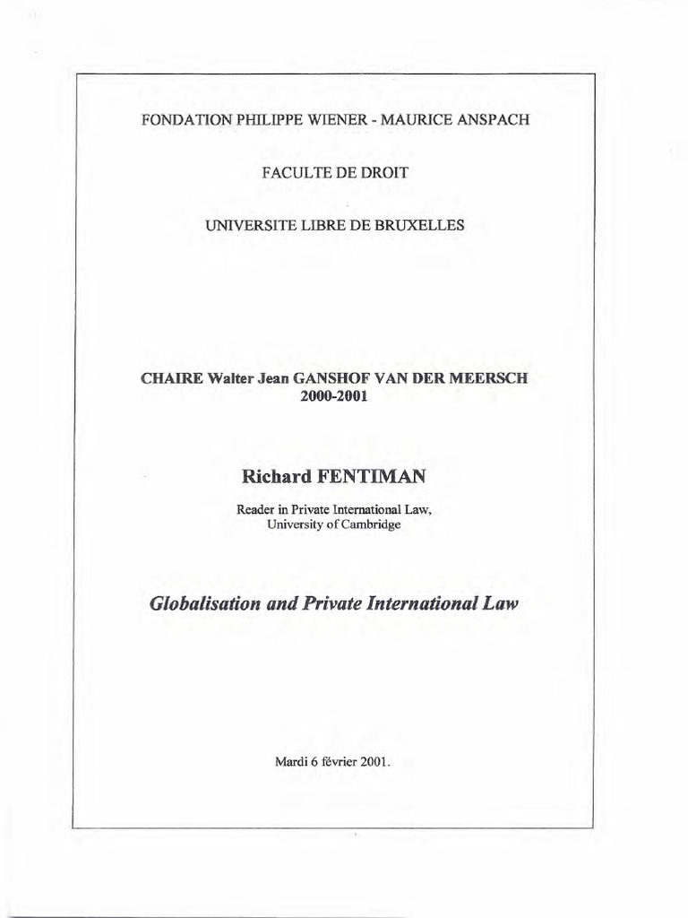 Chaire2000 Fentiman GlobalisationandPrivateInternationalLaw Light | PDF ...