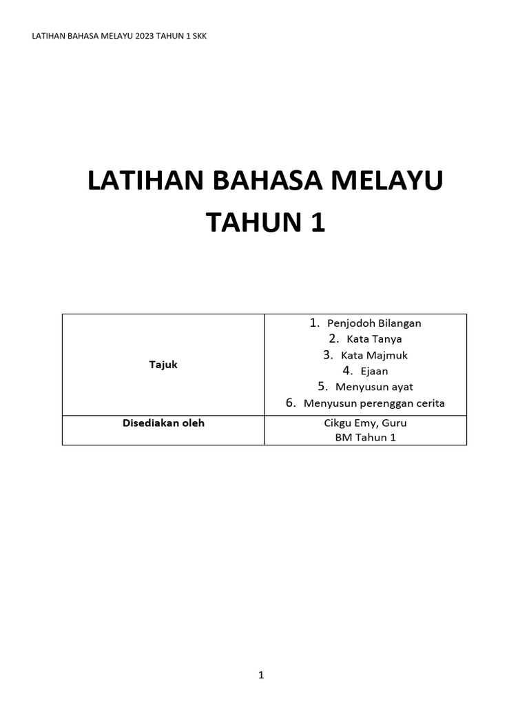 Latihan Bahasa Melayu Tahun 1 Pdf