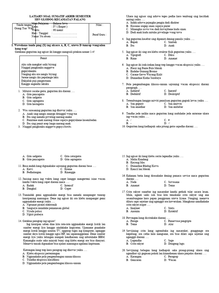 Latihan Soal Sas B.jawa | PDF