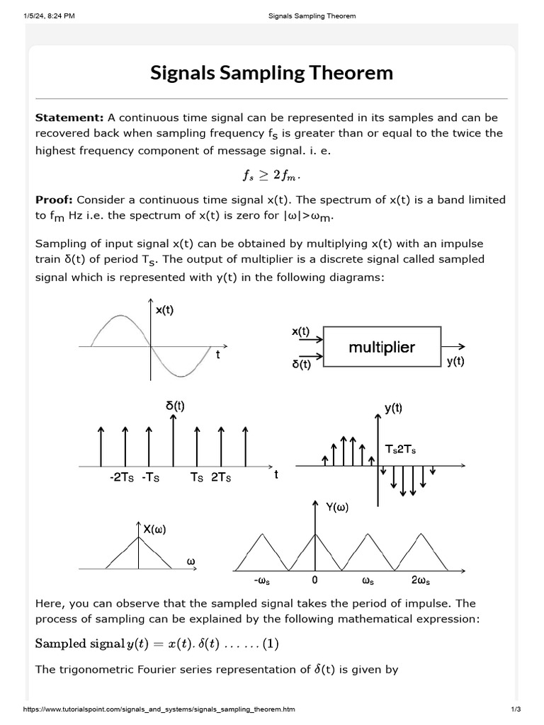 Sampling Theorem in Signal Processing | PDF | Spectral Density ...
