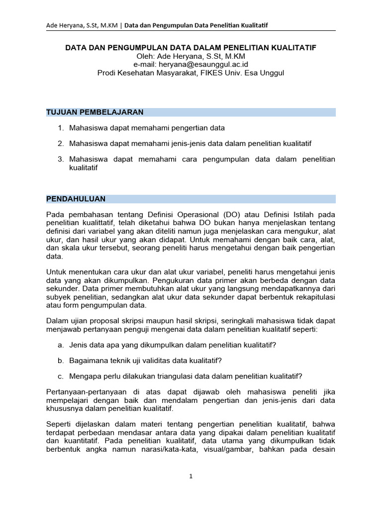 Ade Heryana - DATA DAN PENGUMPULAN DATA PENELITIAN KUALITATIF | PDF ...