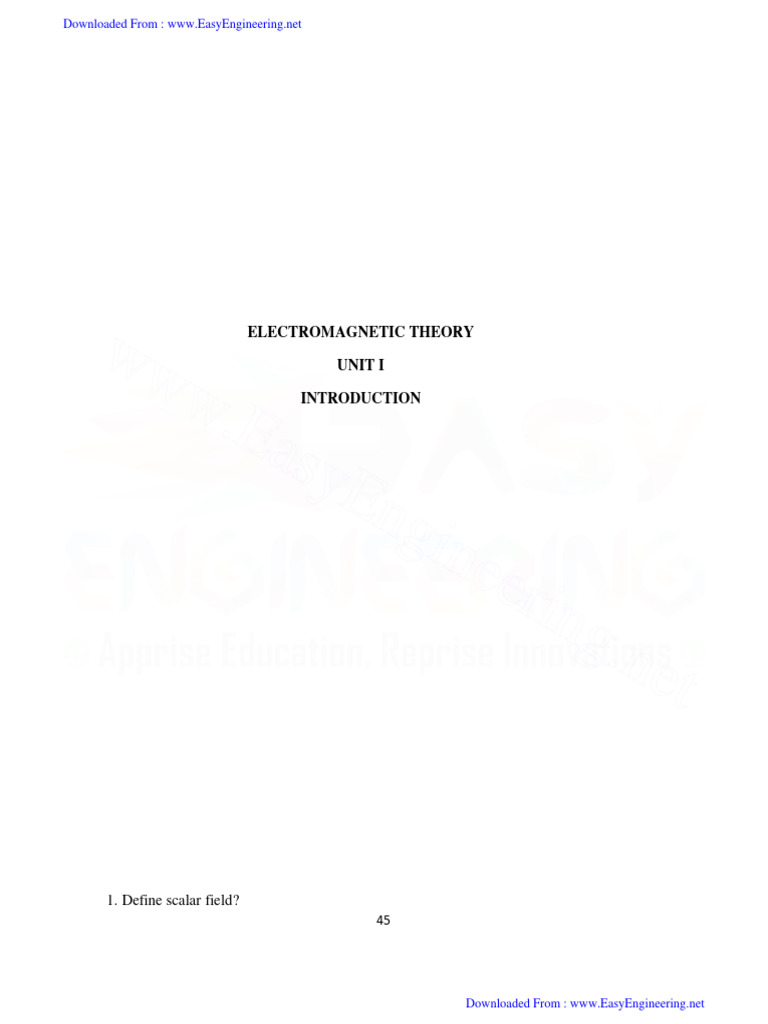 Electromagnetic Theory Basics Explained | PDF | Divergence | Magnetic Field
