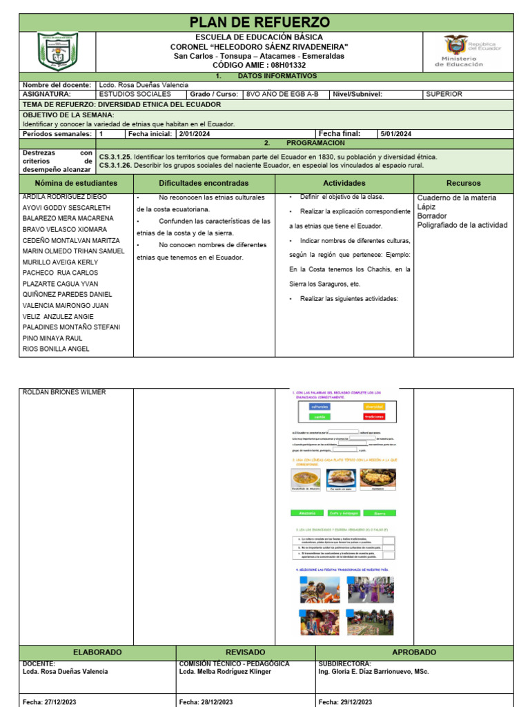 PLAN DE REFUERZO MODIFICADO - Rosa - FORMATO | PDF | Ecuador