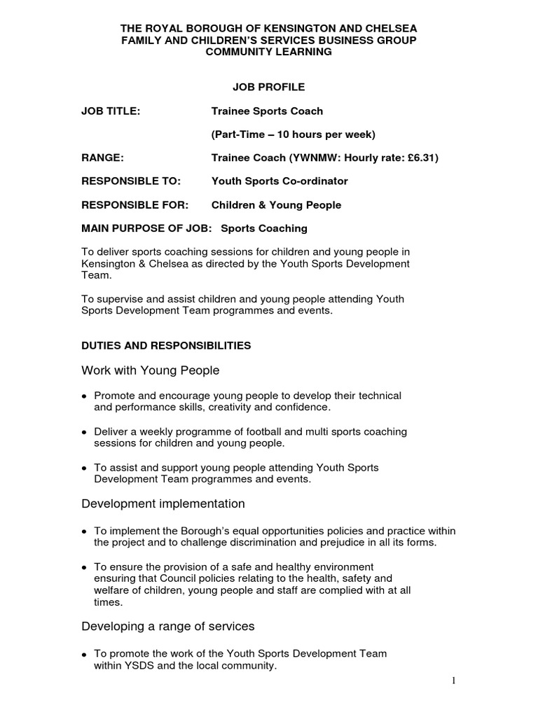 Trainee Sports Coach Job Profile | PDF | Sports
