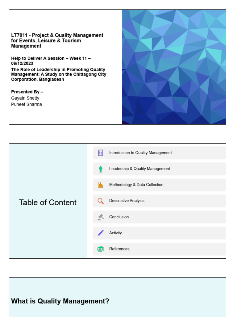 Project & Quality Management For ELT Presentation Week 11 | PDF | Leadership | Team Building
