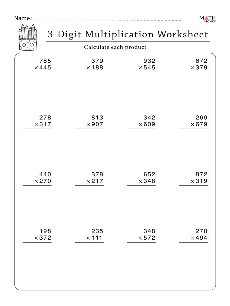 3 Digit Multiplication Worksheets | PDF