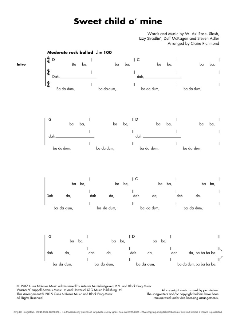 Sweet Child O' Mine Chord Songbook | PDF