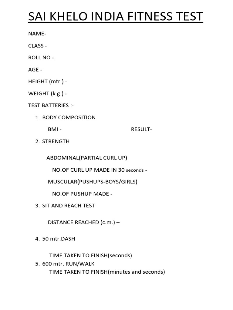 Sai Khelo India Fitness Test | PDF