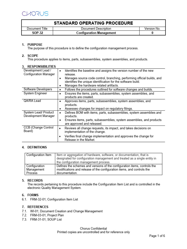 SOP-32 Configuration Management - Ver 0 | PDF | Version Control | Software