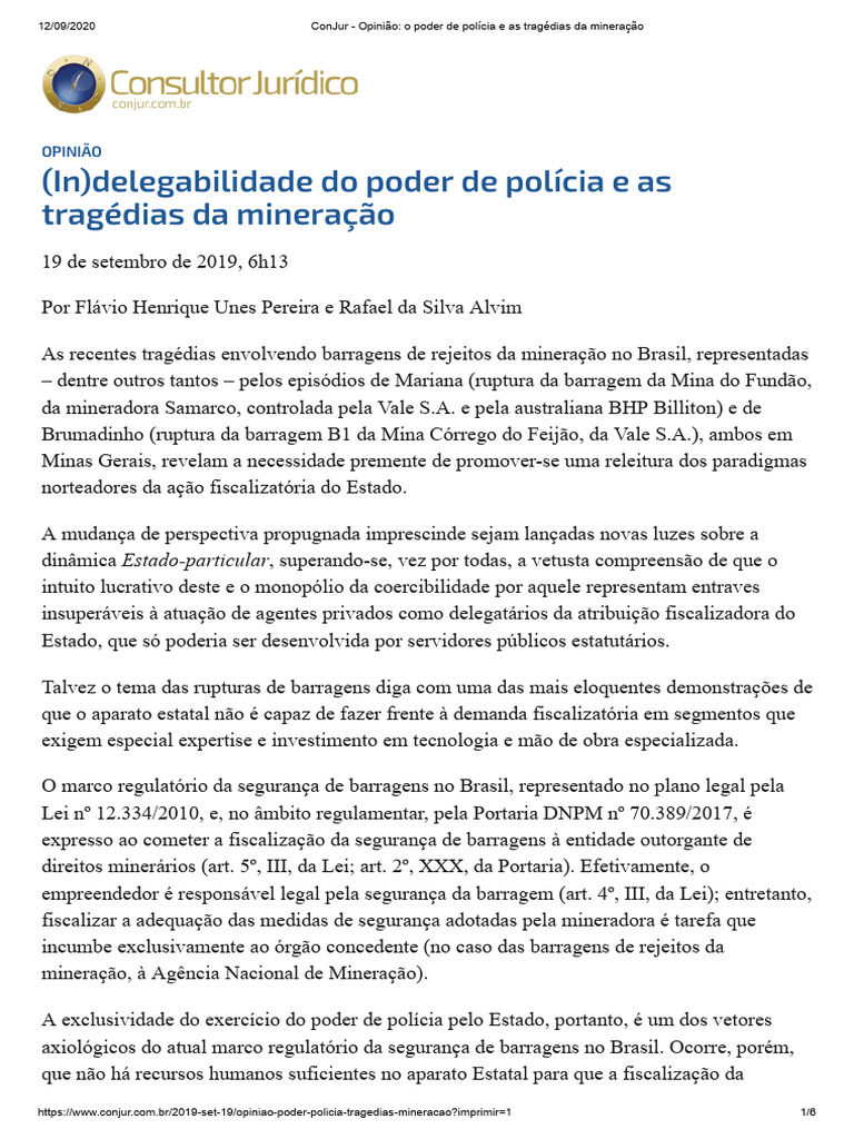 O Poder de Polícia e As Tragédias Da Mineração - Conjur Opinião | PDF ...