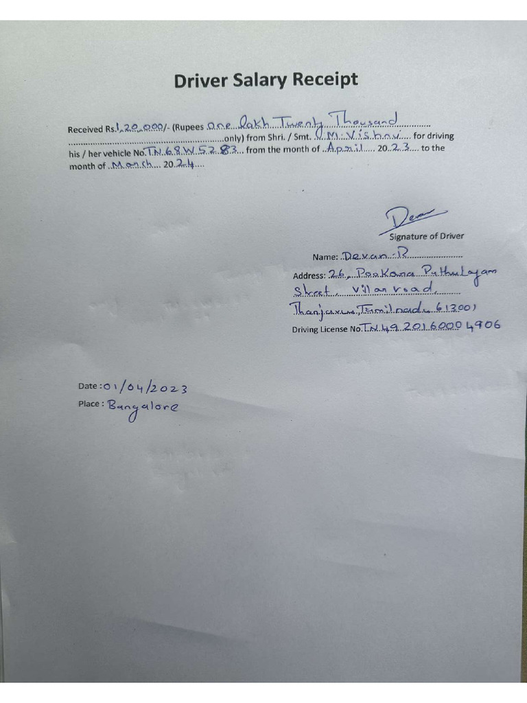Driver Salary Receipt | PDF