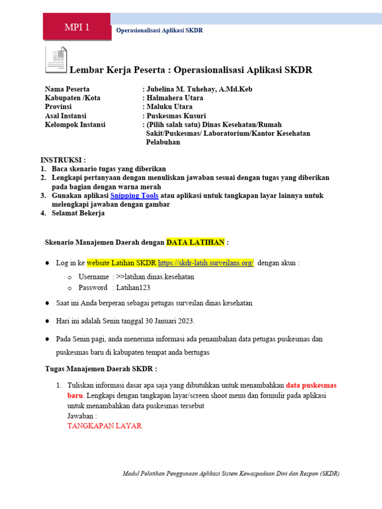 Modul Pelatihan Inti 1. Operasionalisasi Aplikasi SKDR - Lembar Kerja ...