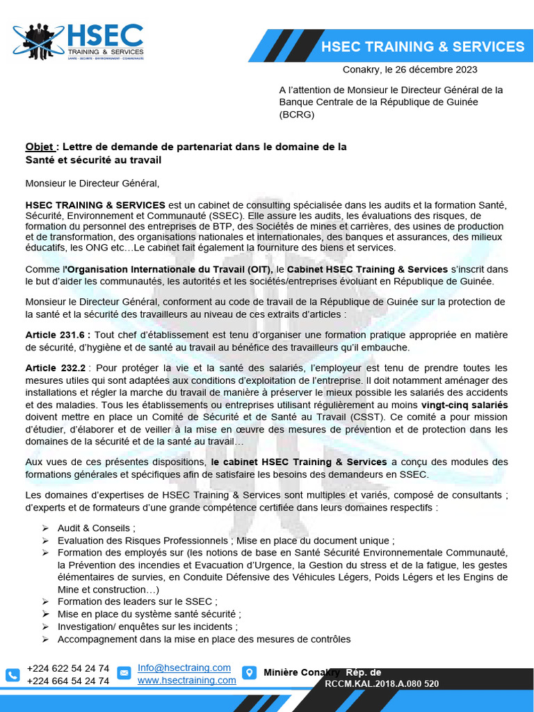 Lettre de Demande de Partenariat CMG | PDF