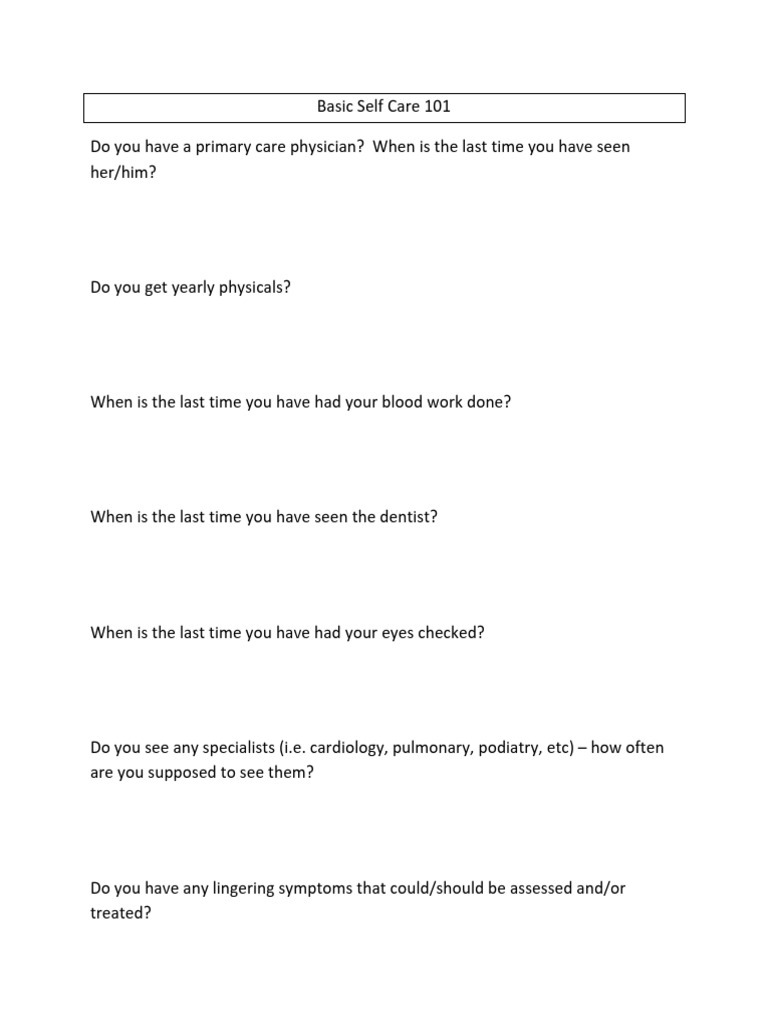 Essential Self-Care Checklist | PDF | Self-Improvement