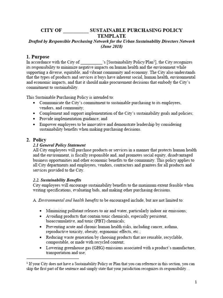 Sustainable Procurement Policy Template | PDF | Business