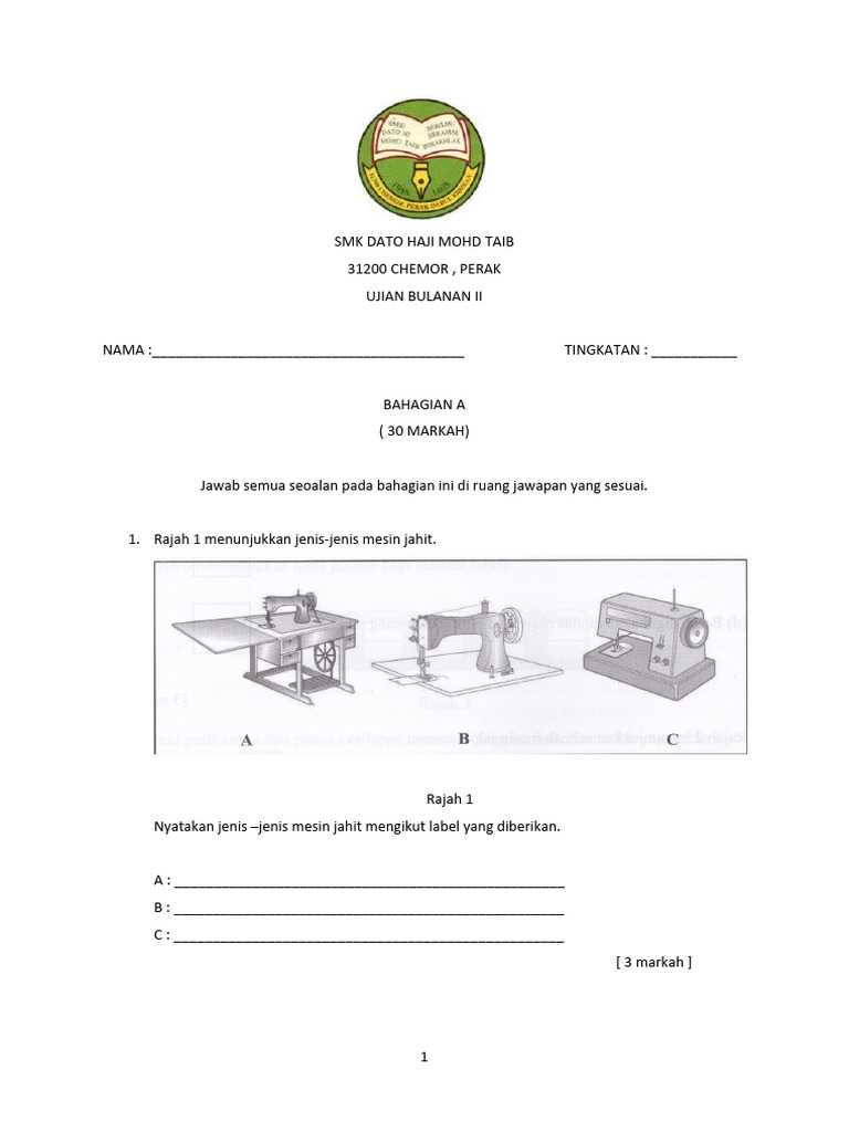 Soalan Ujian 2 Form 1 | PDF
